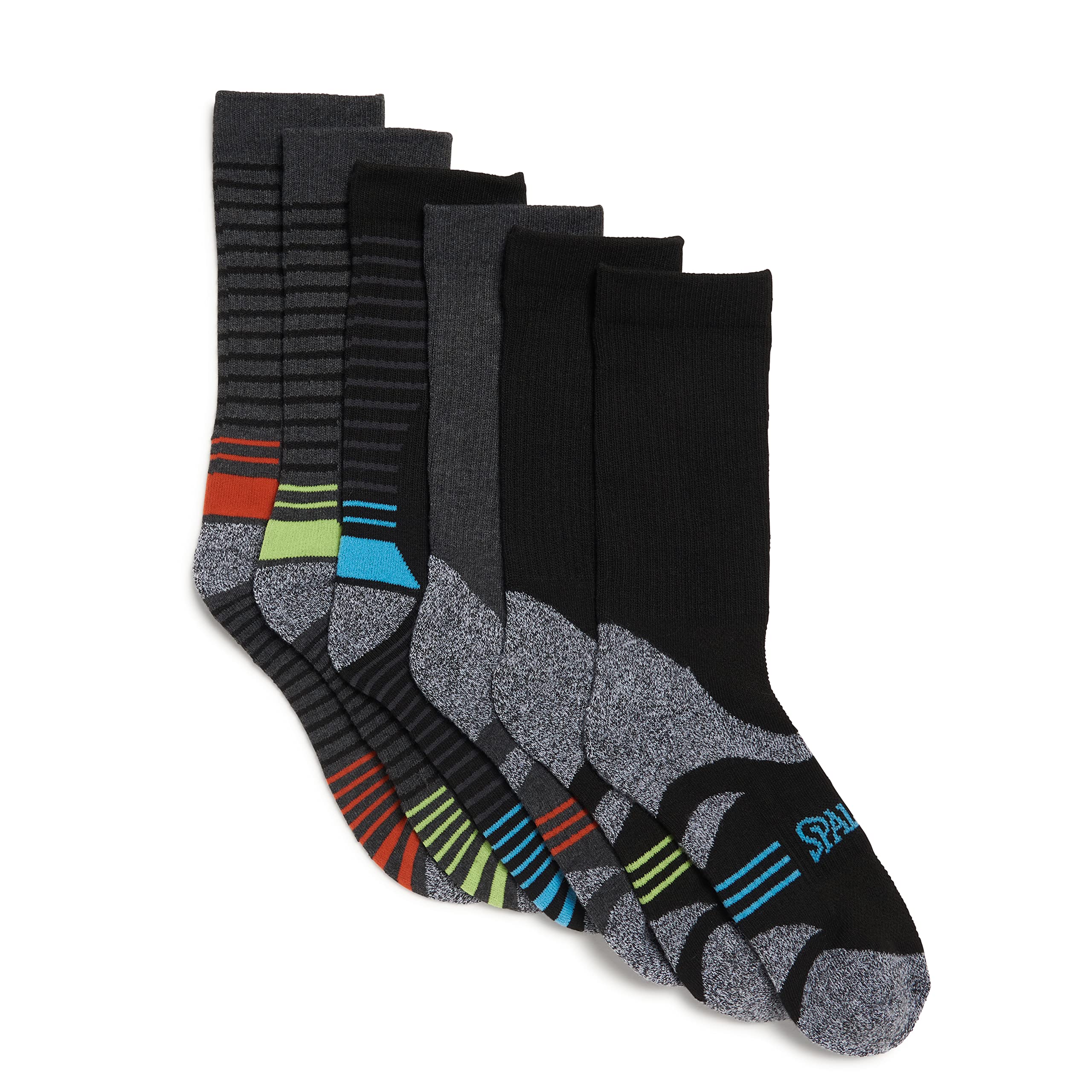 Spalding Men's Basic Breathable Crew Socks Cushion Heel Size 10-13 - Value Pack - 6 Pairs in pack
