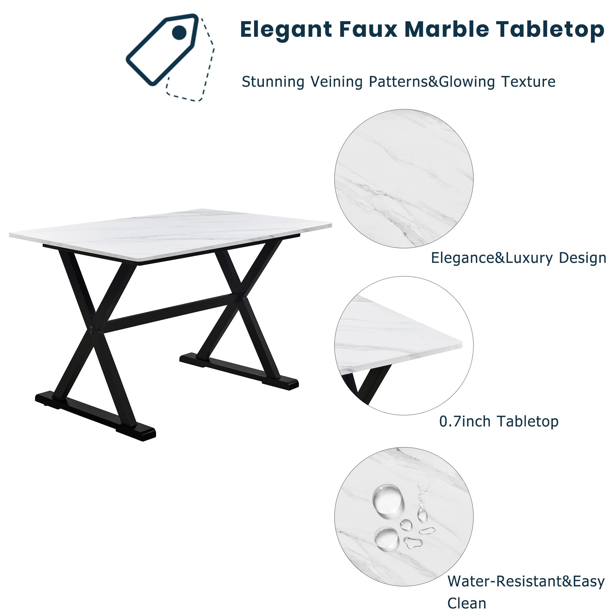 Morhome Dining, 5-Piece Wood Table Set with 4 Upholstered Chairs for Kitchen, Bar, Living Room, Breakfast Nook, Small Space, White+Beige