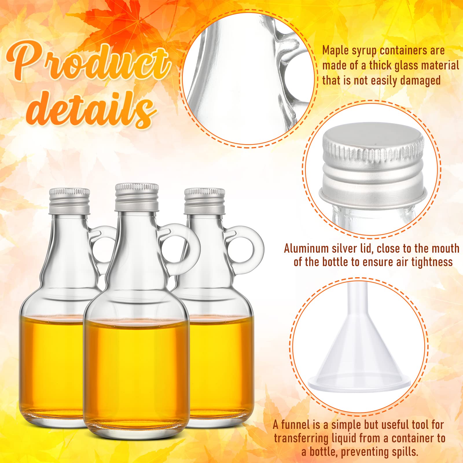 Meanplan Glass Syrup Bottles Bulk Maple Syrup Bottles with Aluminum Lids Syrup Container Maple Syrup Jar and Funnels for Potion Juice Milk Storage Gift Sauce Oil, 3.5 oz (28 Pcs)