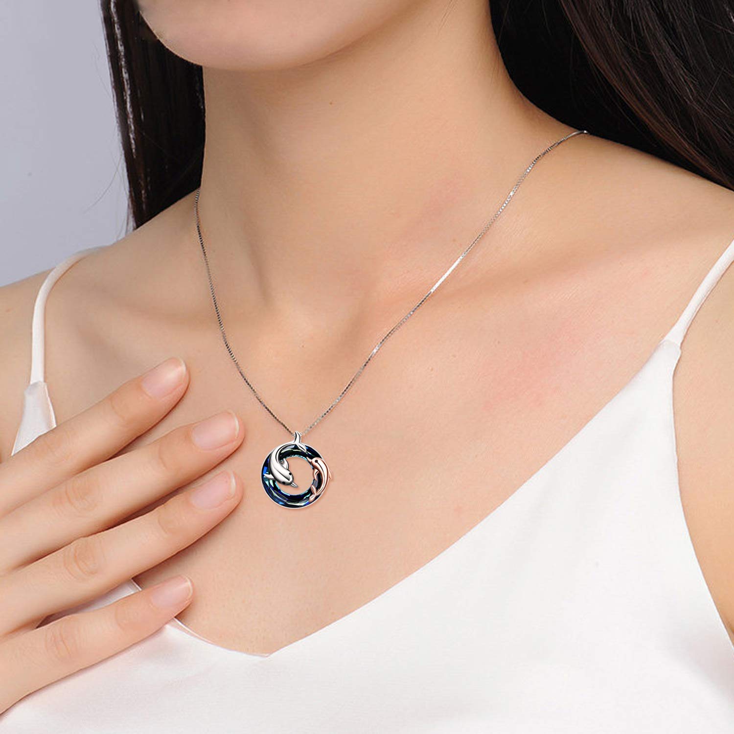 ONEFINITY Dolphin Necklaces Sterling Silver Crystal Dolphin Pendant Ocean Jewelry Necklace for Women