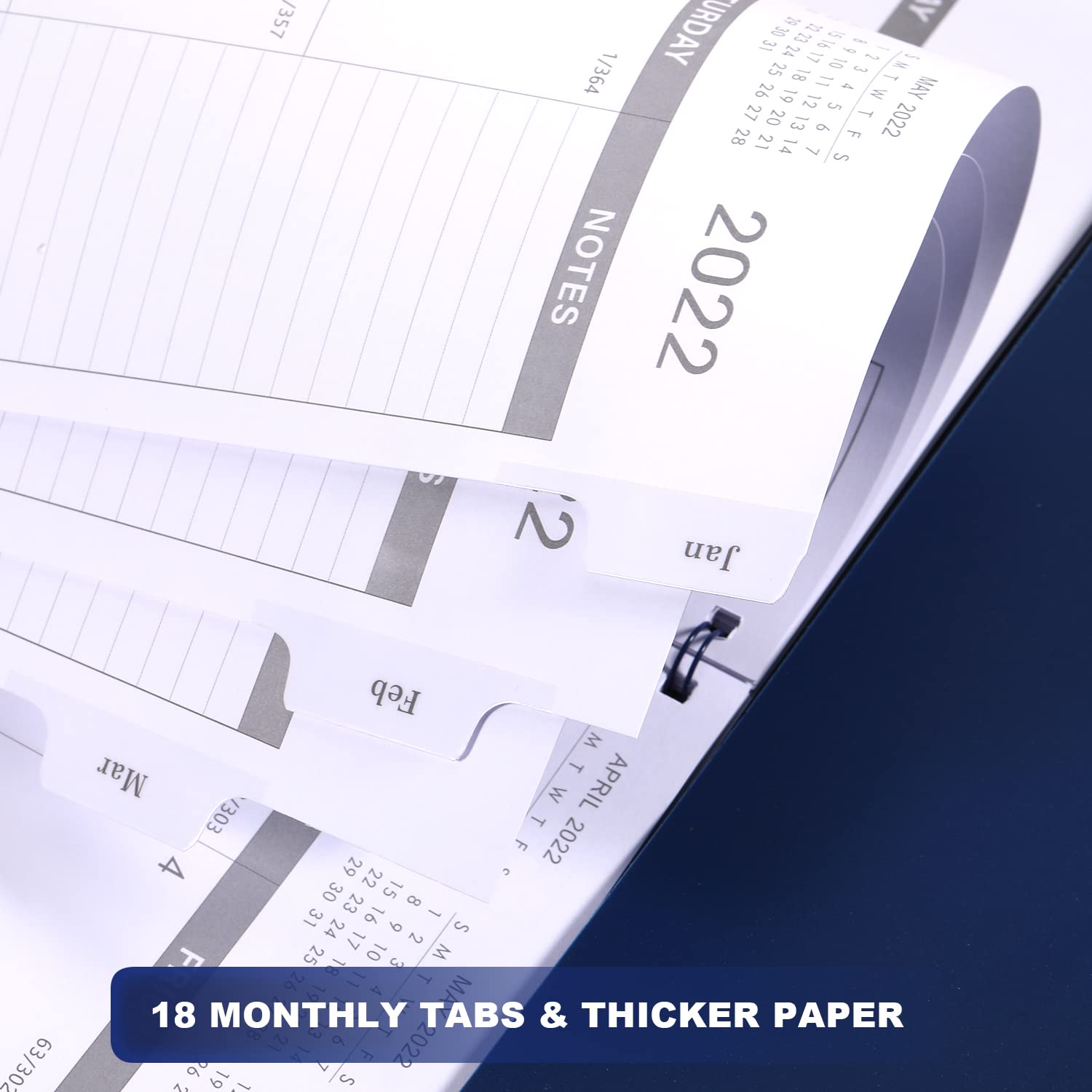 Monthly Planner 2022-2023 - 18-Month Planner with Tabs, Pocket, Label, Contacts and Passwords, 8.5" x 11", Jan. 2022 - Jun. 2023, Twin-Wire Binding - Navy Blue by Artfan