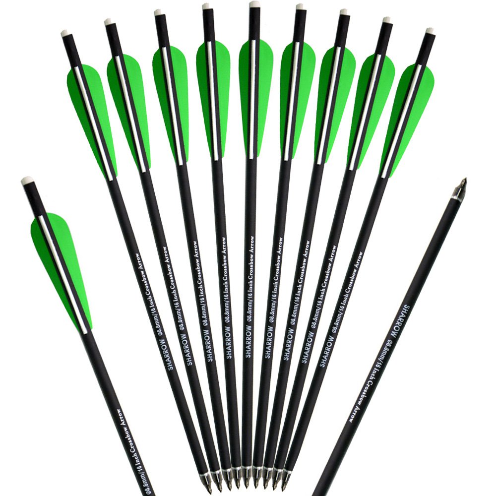 MILAEM 16/17/18/20/22 Inch 12 Pack Carbon Crossbow Bolts Hunting Practice Crossbow Arrows with Moon Nocks and 100 Grain Removable Tips (Green, 16 Inch)