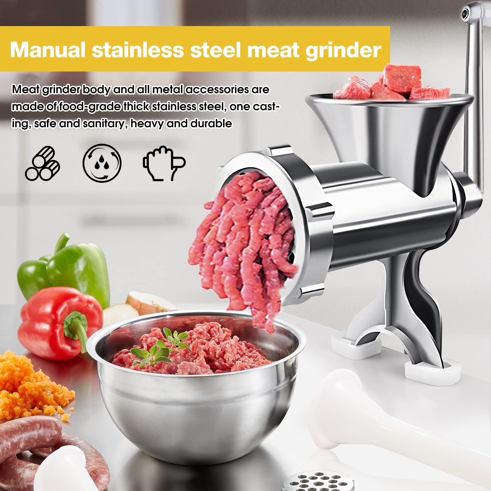 Meat Grinder Manual Mincer - Manual Meat Grinder Sausage Maker Table Mount Pork Mincer Sausage Stuffer Funnel Make Homemade Burger Patties Hand Operated Kitchen Tool#2 (02)