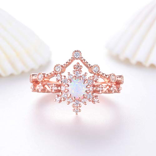 Round Cut Opal CZ Diamond Sterling Silver Rose Gold Women Engagement Wedding Bridal Statement Anniversary Ring Set White Gold Yellow Gold Promise Gift