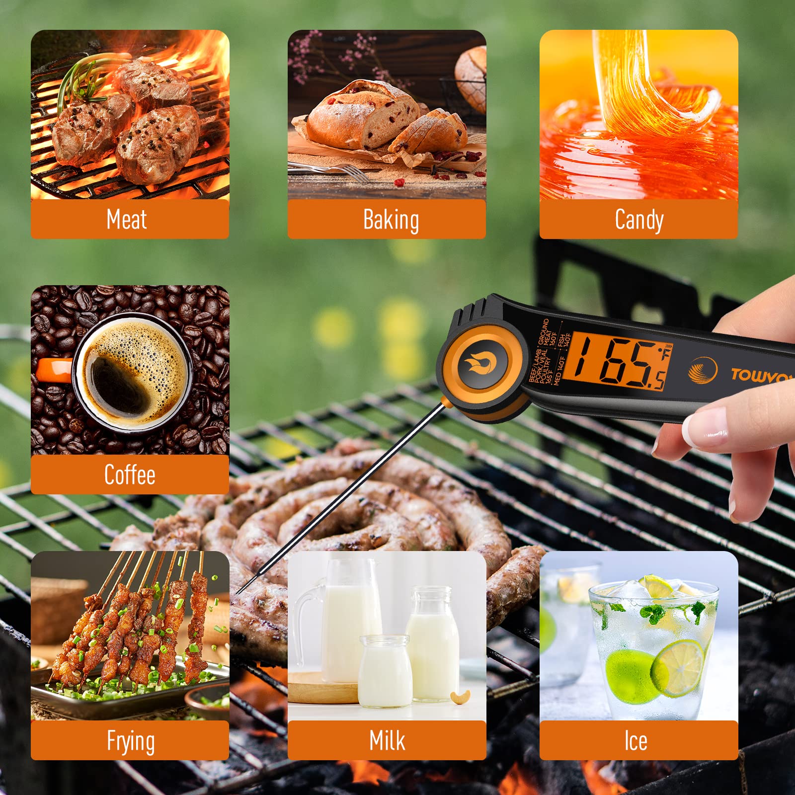 ๐จ๐ฝ๐ด๐ฟ๐ฎ๐ฑ๐ฒ๐ฑ Meat Thermometer Digital for Grill and Cooking - Instant Read Meat Thermometer 6.1โ Ultra Long Waterproof Grill Thermometer w/Reversible Display for BBQ, Oil Deep Frying