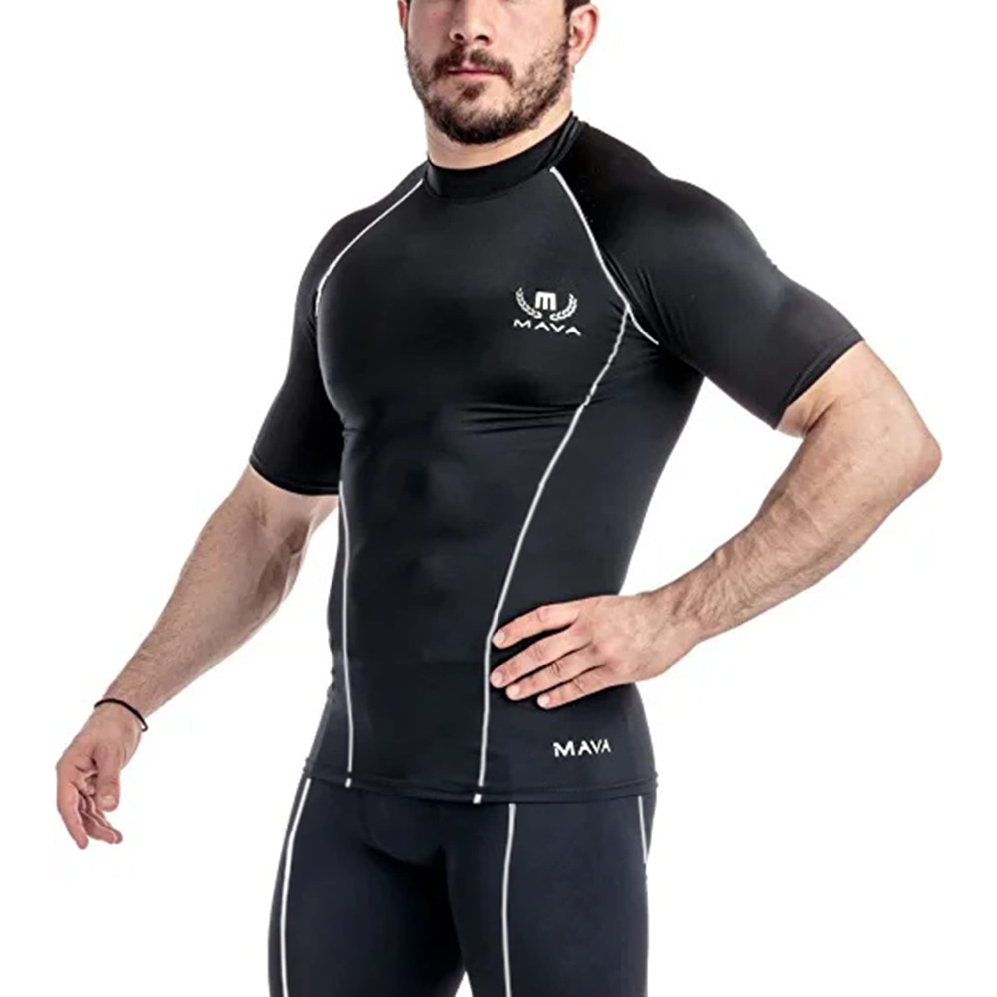Mava Sports Compression Short Sleeve Shirt for Men - Baselayer Athletic Workout T-Shirt for Gym Workout