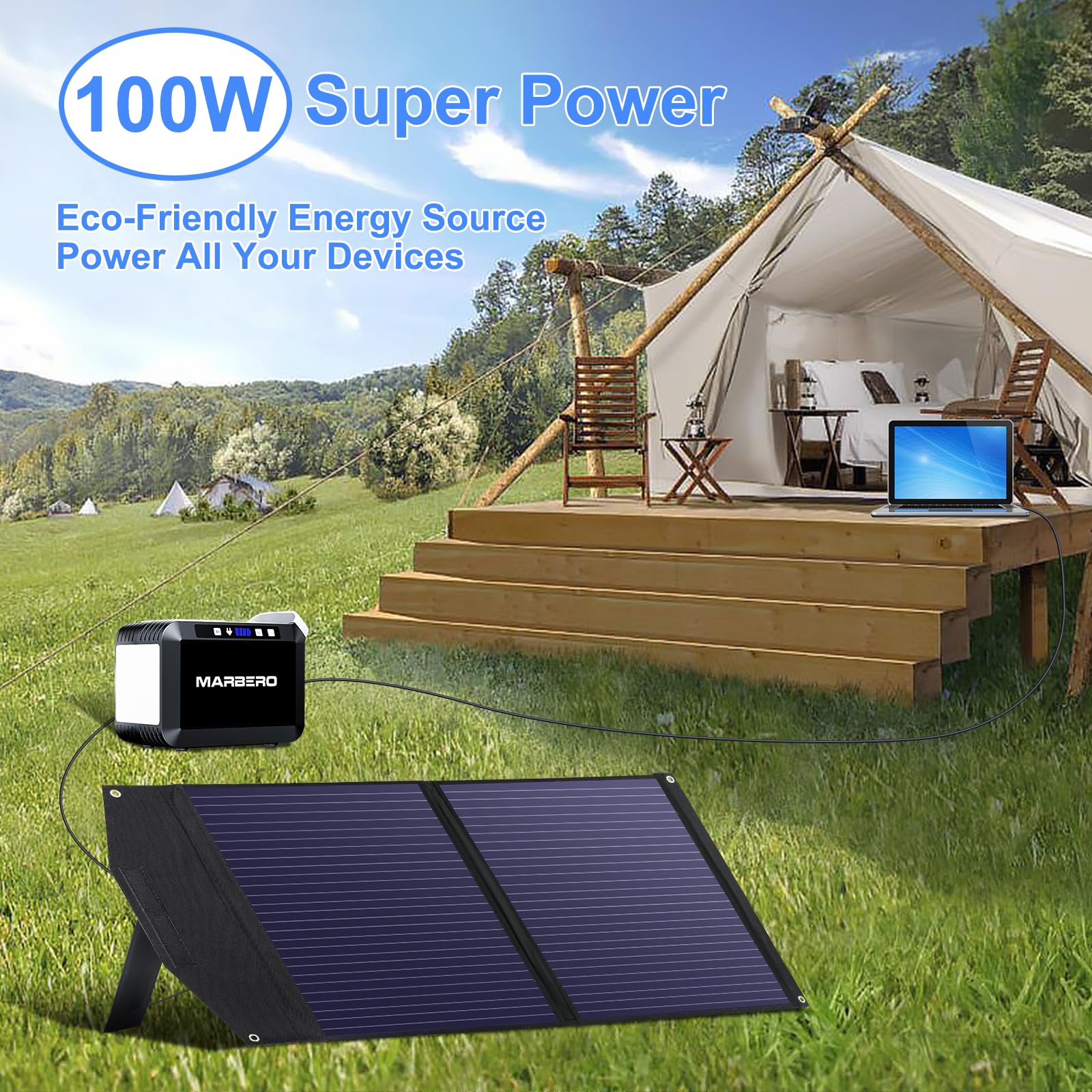 MARBERO 40000mAh Portable Power Bank with AC Outlet and 100W Portable Solar Panel for iPhone, Galaxy, Tablets Outdoor Camping Home Office Emergency,iPhone, Galaxy, Tablets
