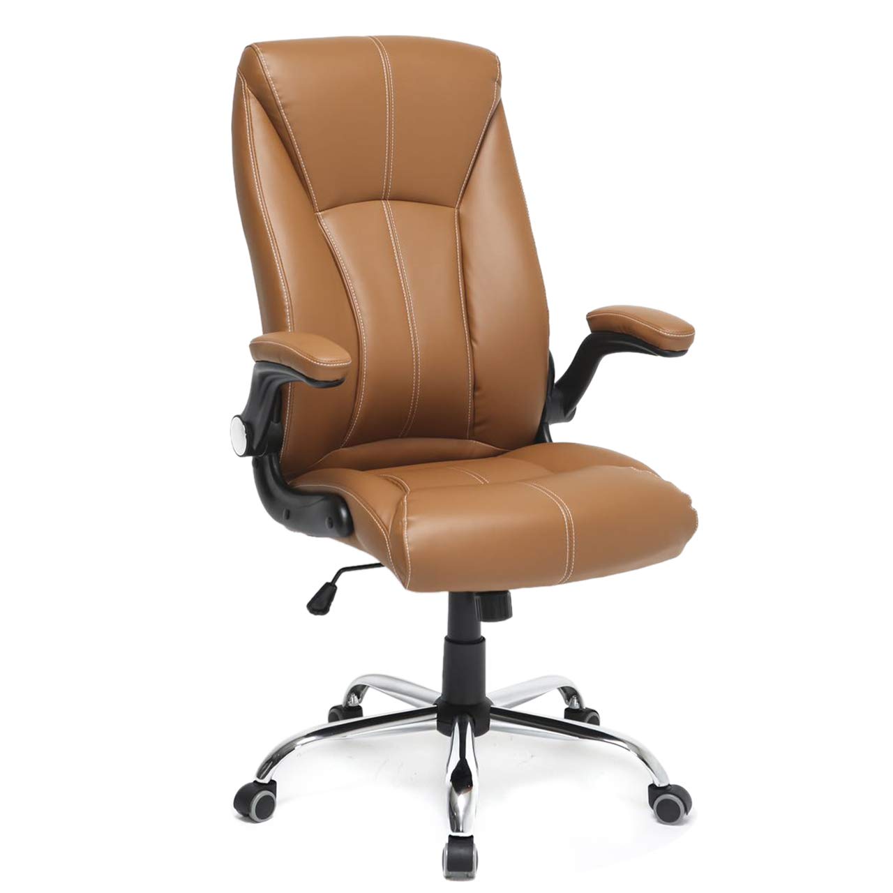 MADISON & PARK Office Desk Chair Leather Computer Executive Conference Task Study Chair Adjustable Swivel Chair with Adjustable Arms (CAPPUCCINO)