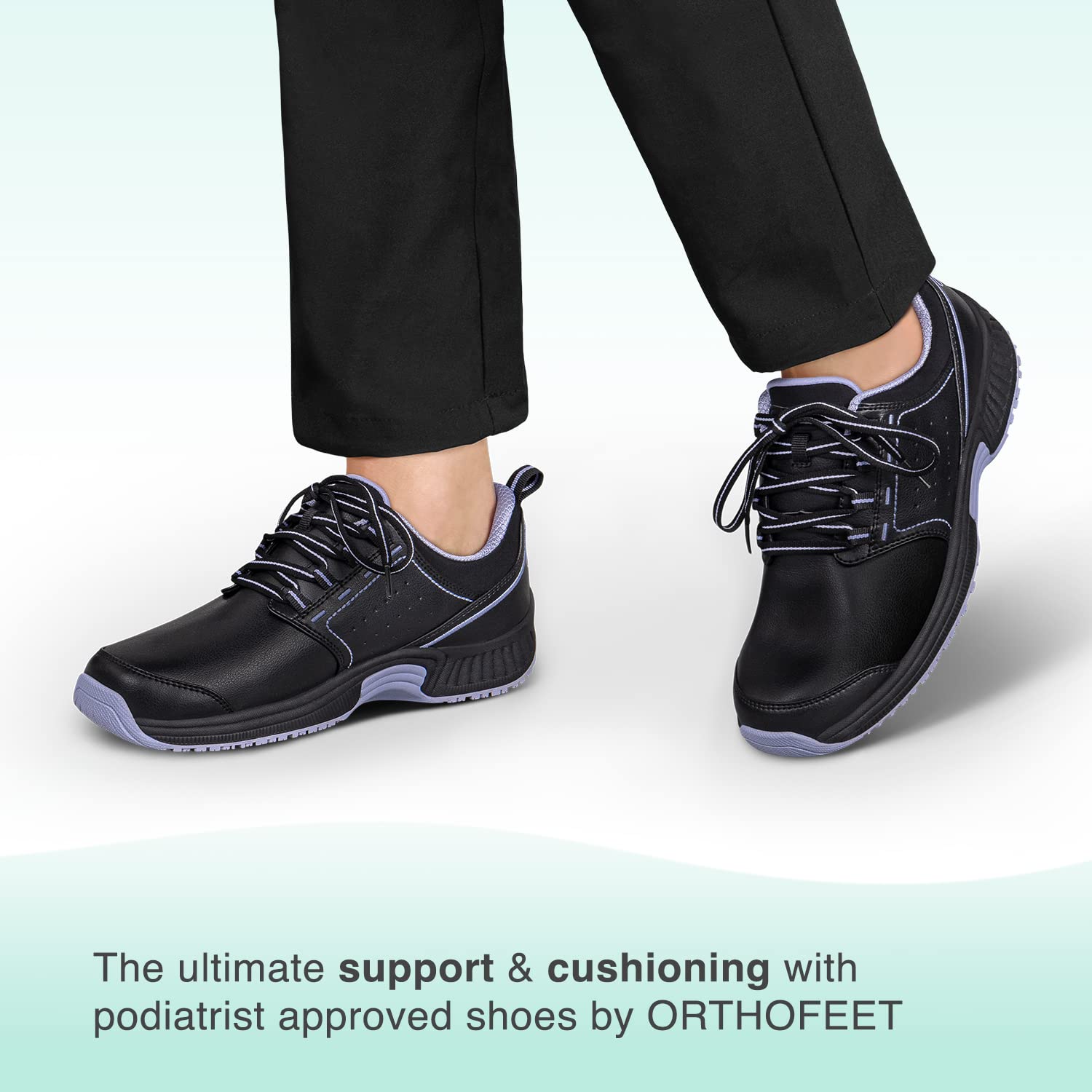 Orthofeet Women's Orthopedic Black Leather Talya Nurse Shoes, Size 10 Wide