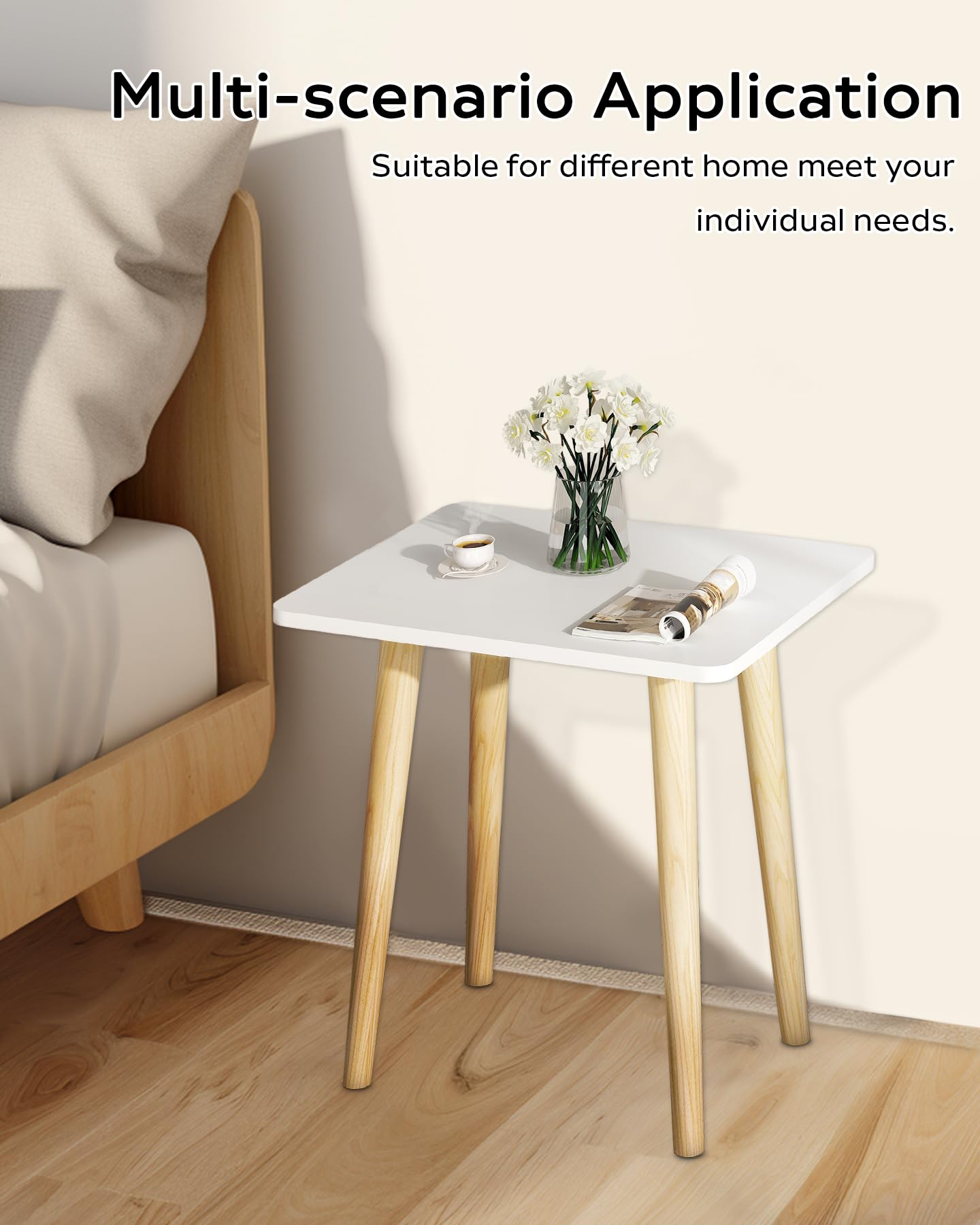 MIRROTOWEL Side Table, Small Table, Modern Home Decor Bedside Table for Living Room Bedroom Balcony Office,Easy to Assemble(White)