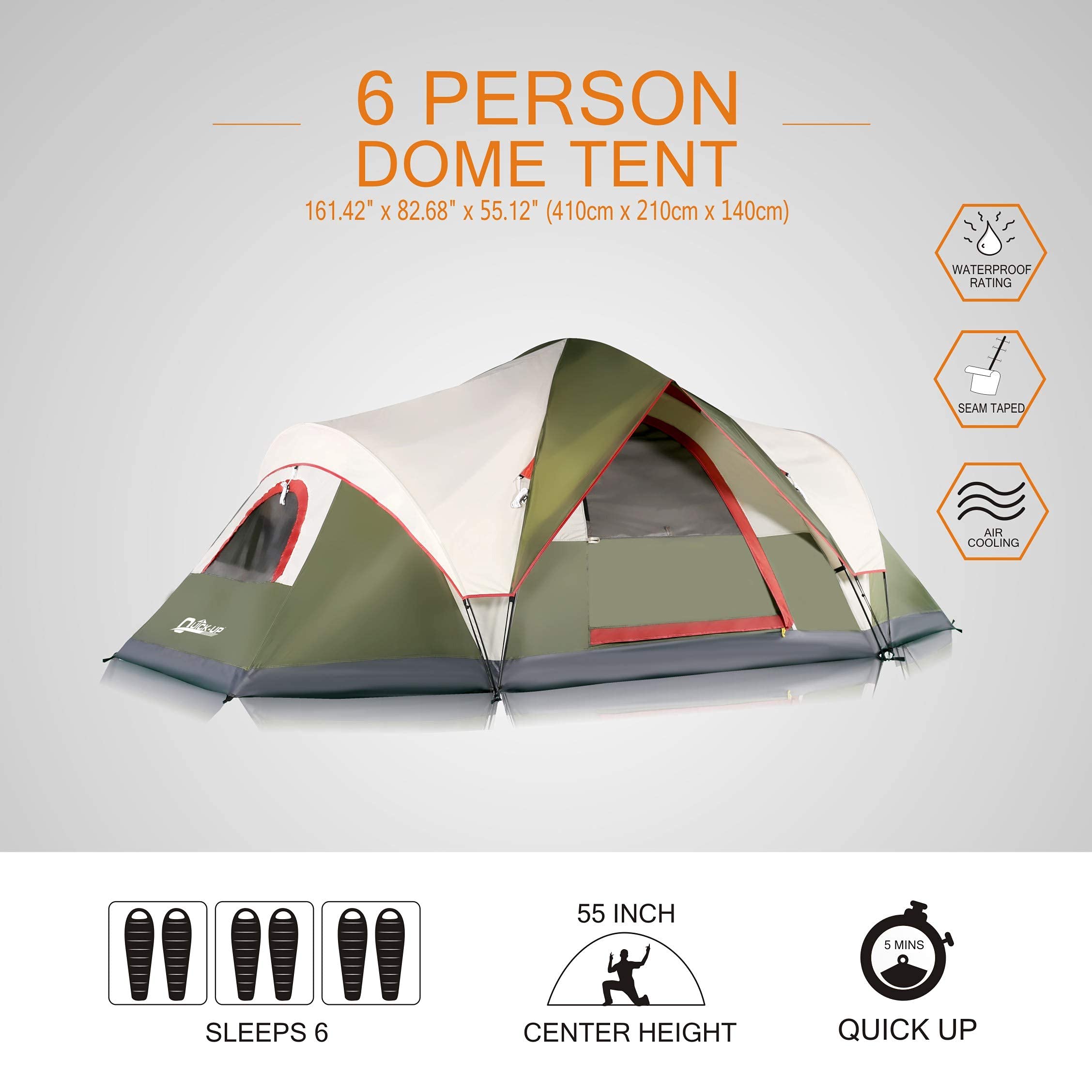 Mobihome Instant pop up Tents for Camping Setup in 60 Seconds, Quick Pop up Tent with Waterproof Rainfly, Mesh Roofs,Door & Windows for Excellent Ventilation Dome Tent - 13.5' x 7',Grey
