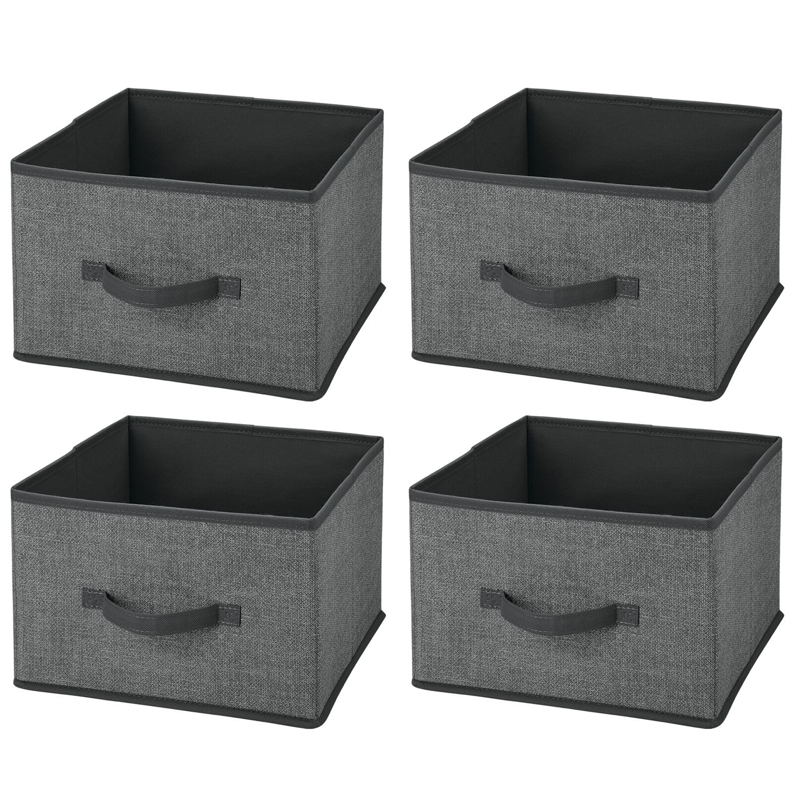 mDesign Fabric Bin for Cube Organizer - Foldable Cloth Storage Cube - Collapsible Closet Storage Organizer - Folding Storage Bin for Clothes and More - Lido Collection - 4 Pack - Charcoal Gray/Black
