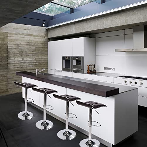 Puluomis Set of 2, Adjustable Swivel Gas Lift Barstools, PU Leather with Chrome Base, Brown