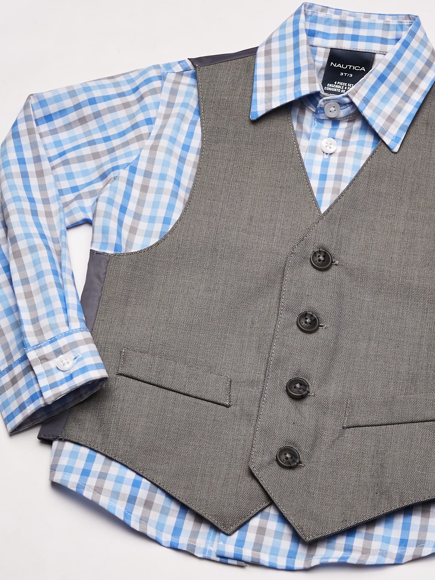 Nautica boys 4-piece Vest Set With Dress Shirt, Tie, Vest, and Pants Suit, Light Gray, 3T US