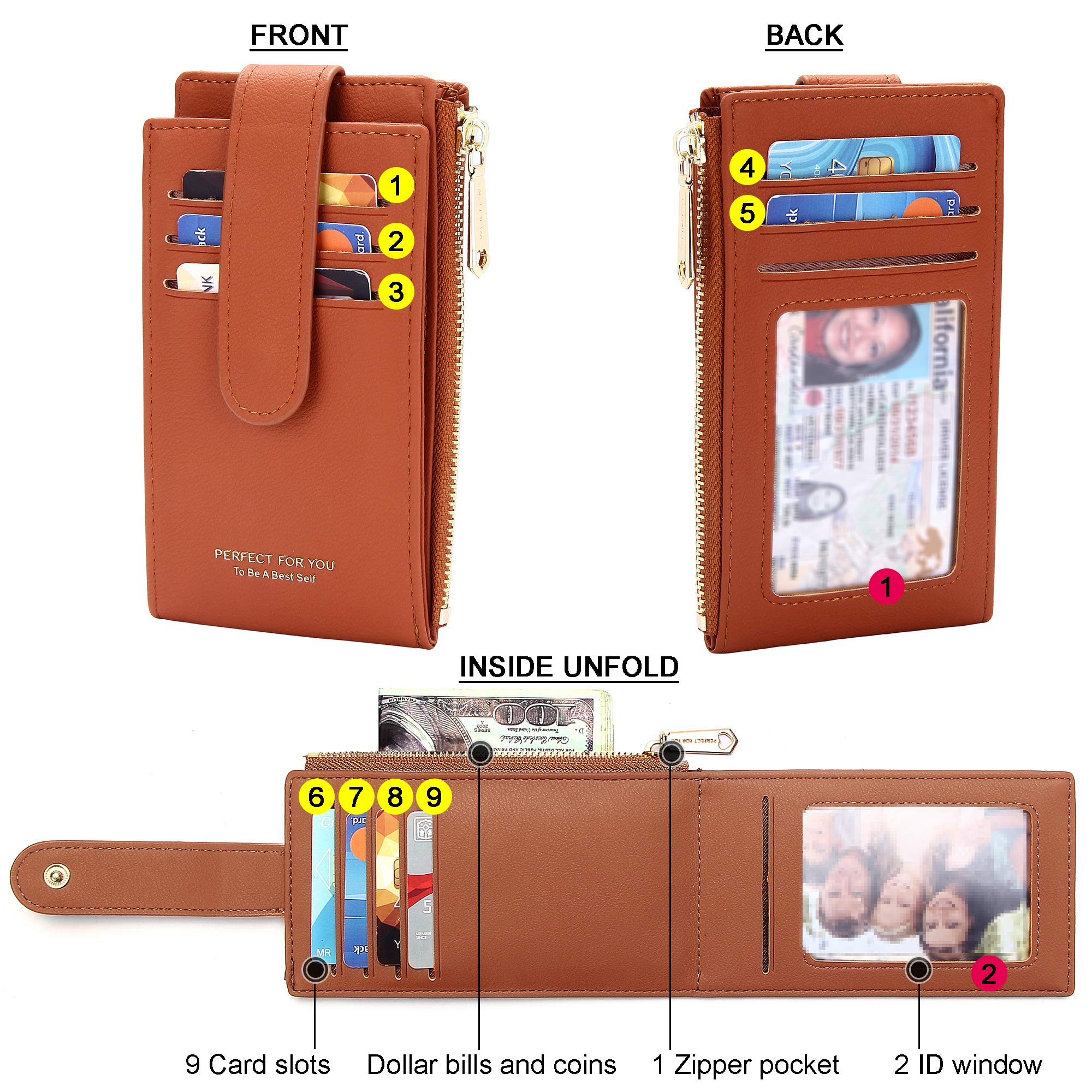 OIDERY RFID Card Holder Wallet for Women Slim Bifold Zipper Card Organizer Wallets with Gift Box