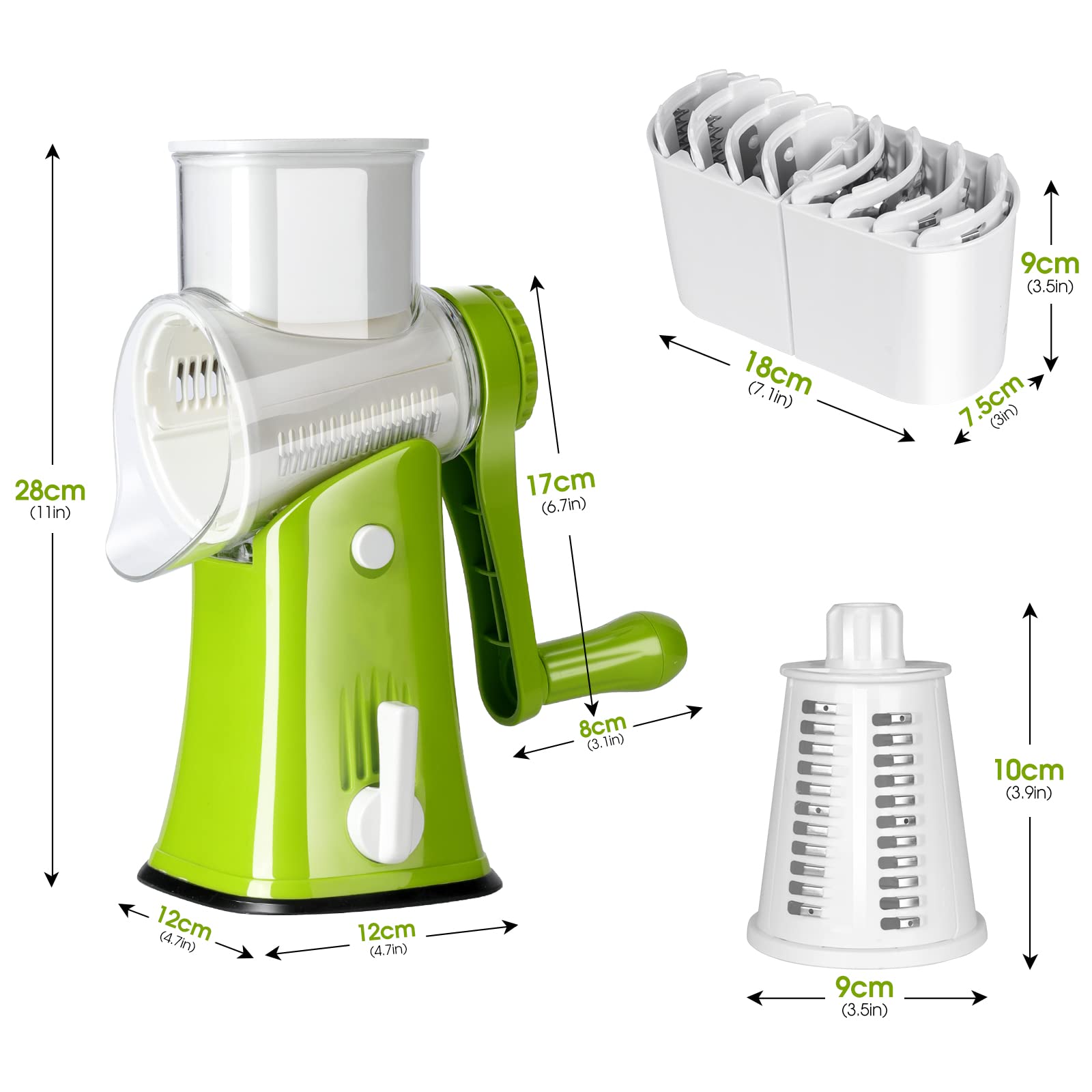 MASTERTOP Rotary Cheese Grater,Kitchen Manual Cheese Grater with Handle,Vegetable Slicer with 5 Replaceable Stainless Steel Drum Blades
