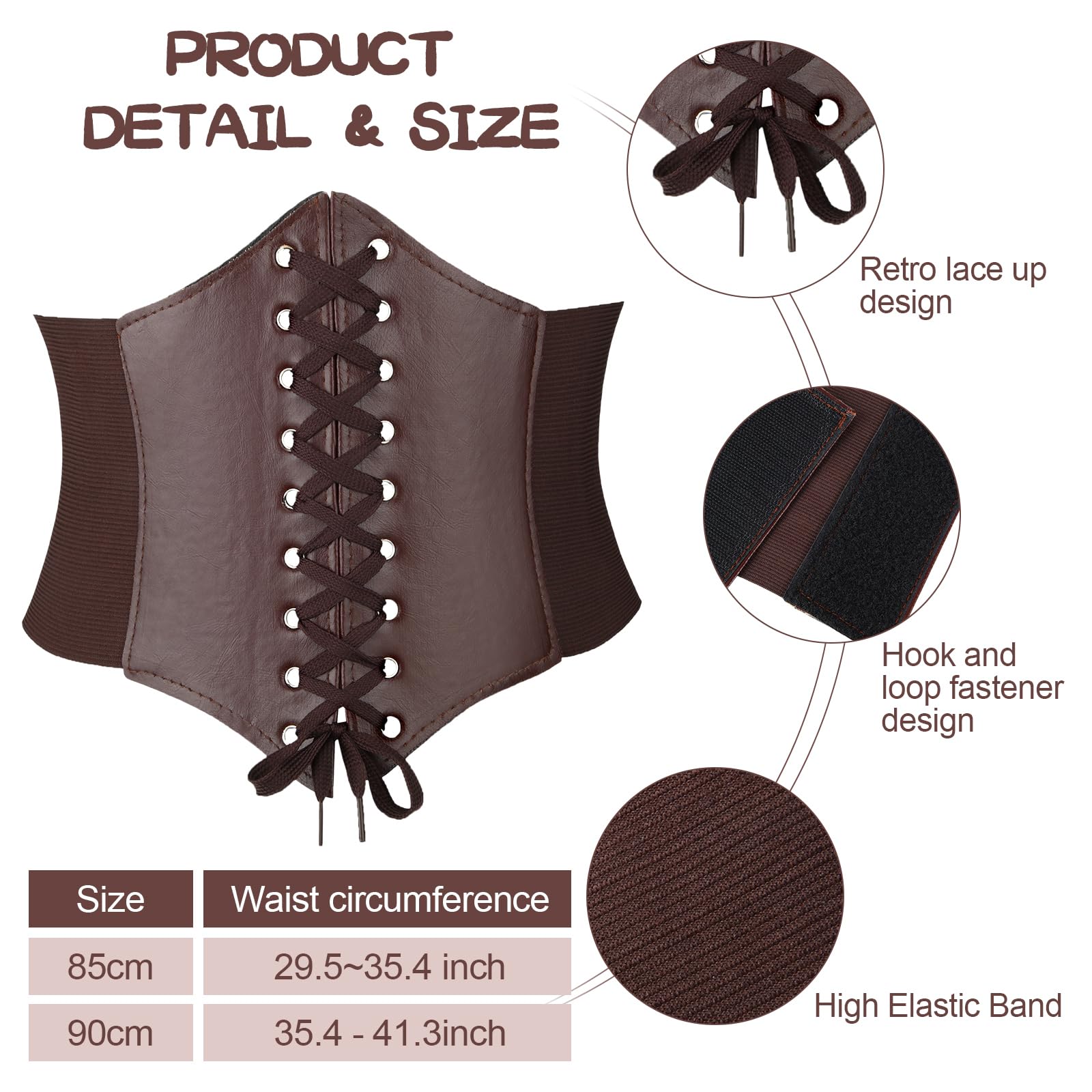 SATINIOR 3 Pieces Women Renaissance Corset Belts with Leather Gauntlets Stretch Elastic Belt for Halloween Women Costume(Brown,Medium)