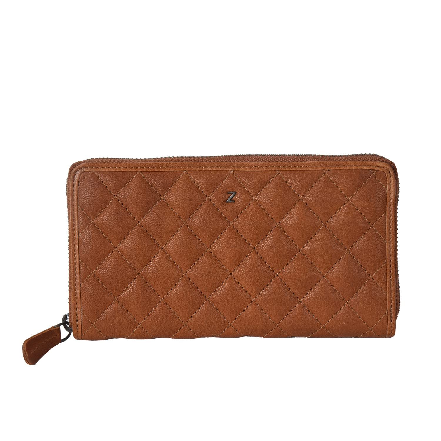 Zinda Genuine Leathers Women’s Wallet Long Purse Zip Around RFID Protection Quilted (Tan)