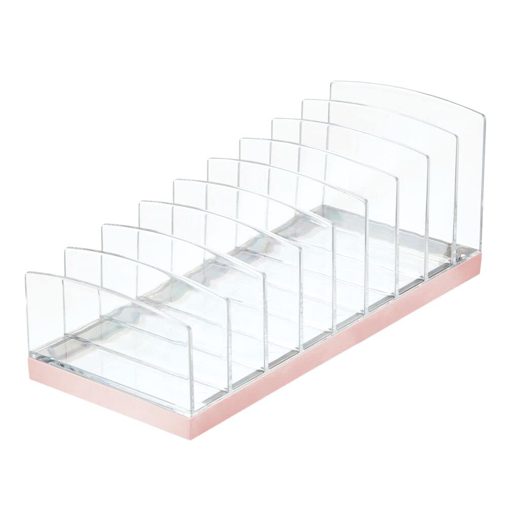 mDesign Plastic Divided Cosmetic Palette Organizer with 9 Sections - Makeup Storage for Bathroom Vanity, Cabinet, Drawer - Holds Eyeshadow, Blush, Powder - Lumiere Collection - Clear/Light Pink
