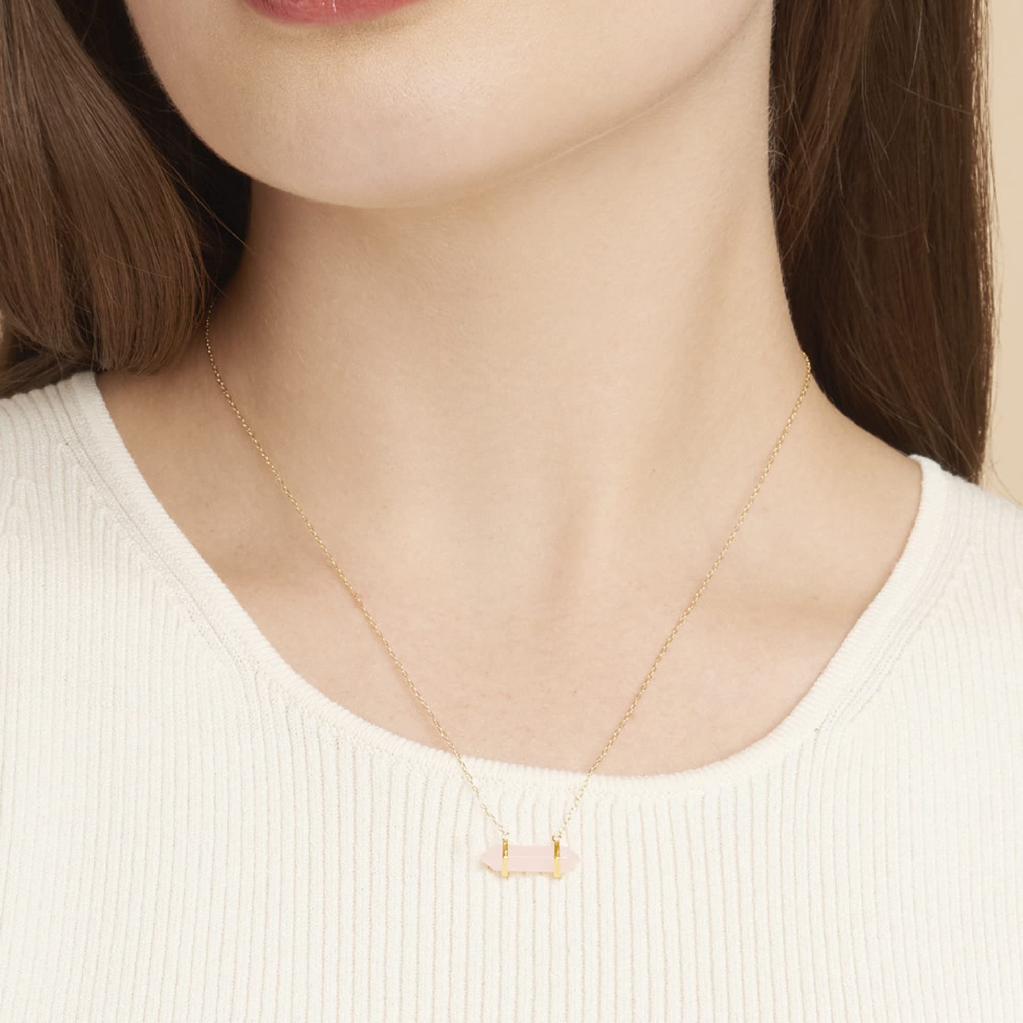 MORGAN & PAIGE Rose Quartz Crystal Chakra Point Necklace in 18K Gold Plated Sterling Silver for Women