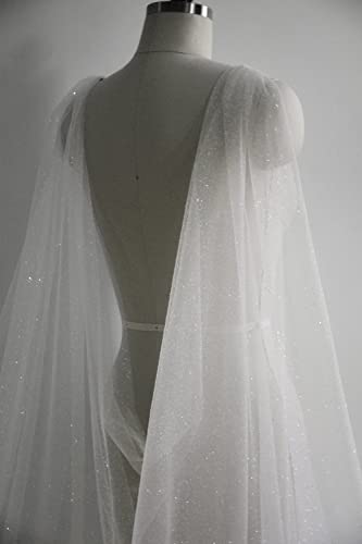 Sparkling Bridal Shawl Glitter Capes Veil for Weding Dress Robe Cape Shawls Wings Veil Bling Bling Champagne Veil (Ivory)