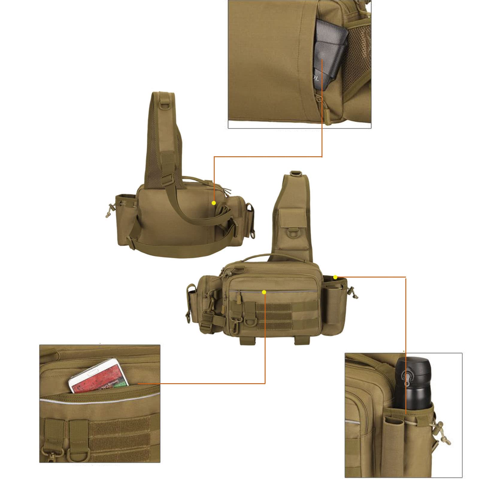 Multipurpose Sling Fishing Tackle Bag Waist Pack Tactical Chest Bag Admin Pouch Fishing Fanny Pack and Tackle Storage Hip Bag Cross Body Sling Pack (Black)