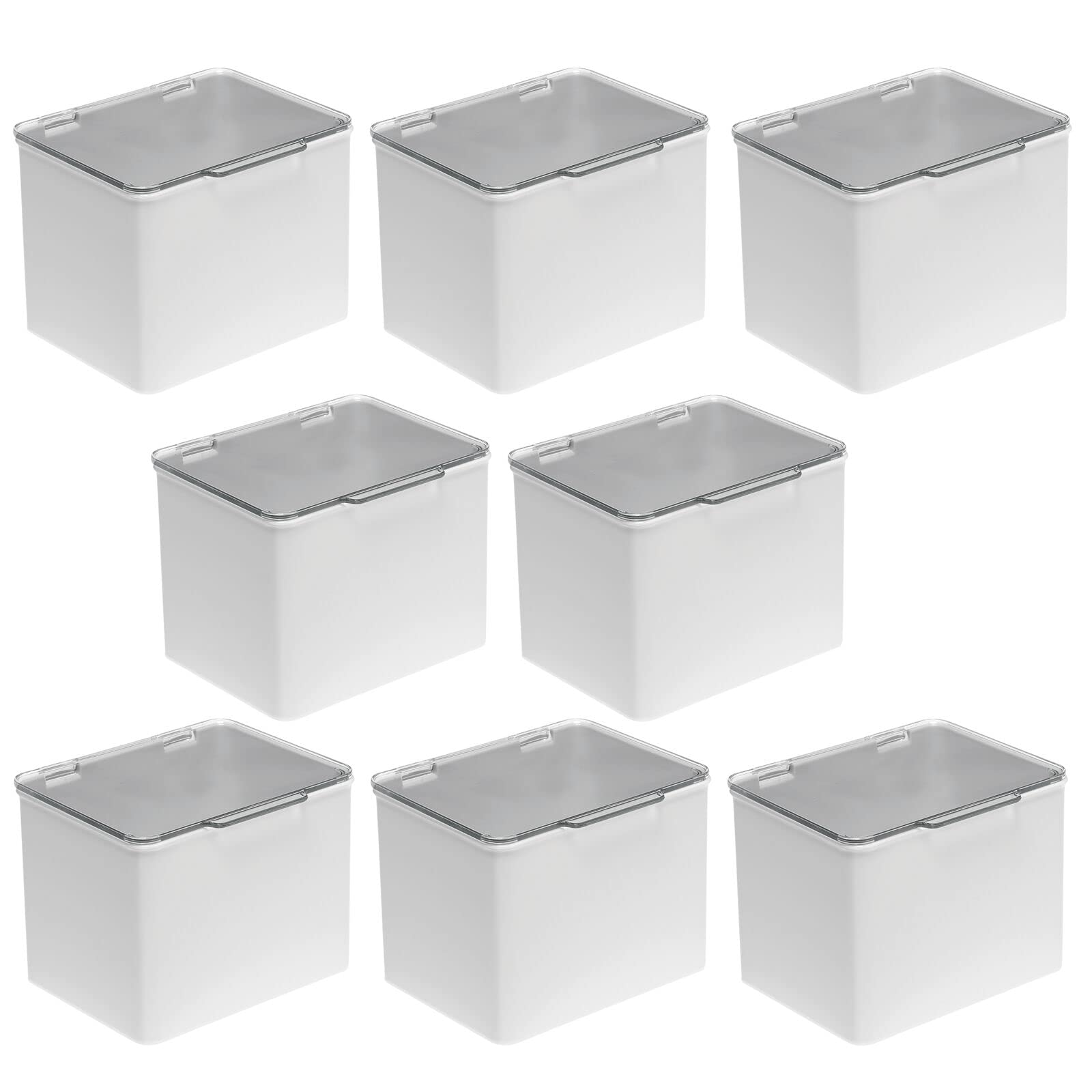 mDesign Plastic Bathroom Storage Organizer Box w/ Hinge Lid for Closet, Shelf, Cupboard, Vanity, Hold Medicine, Lotion, Cotton Swabs, Masks, Styling Tools, Lumiere Collection, 8 Pack, Stone/Clear