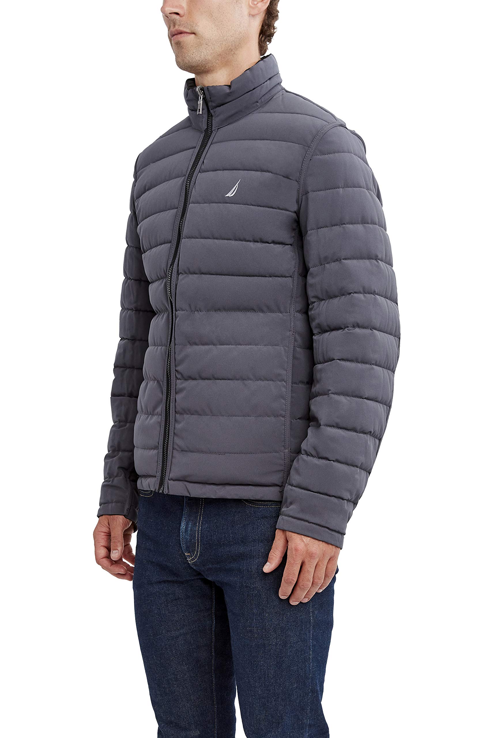 Nautica Men's Reversible Midweight Puffer Jacket, Wind and Water Resistant, Red, Medium