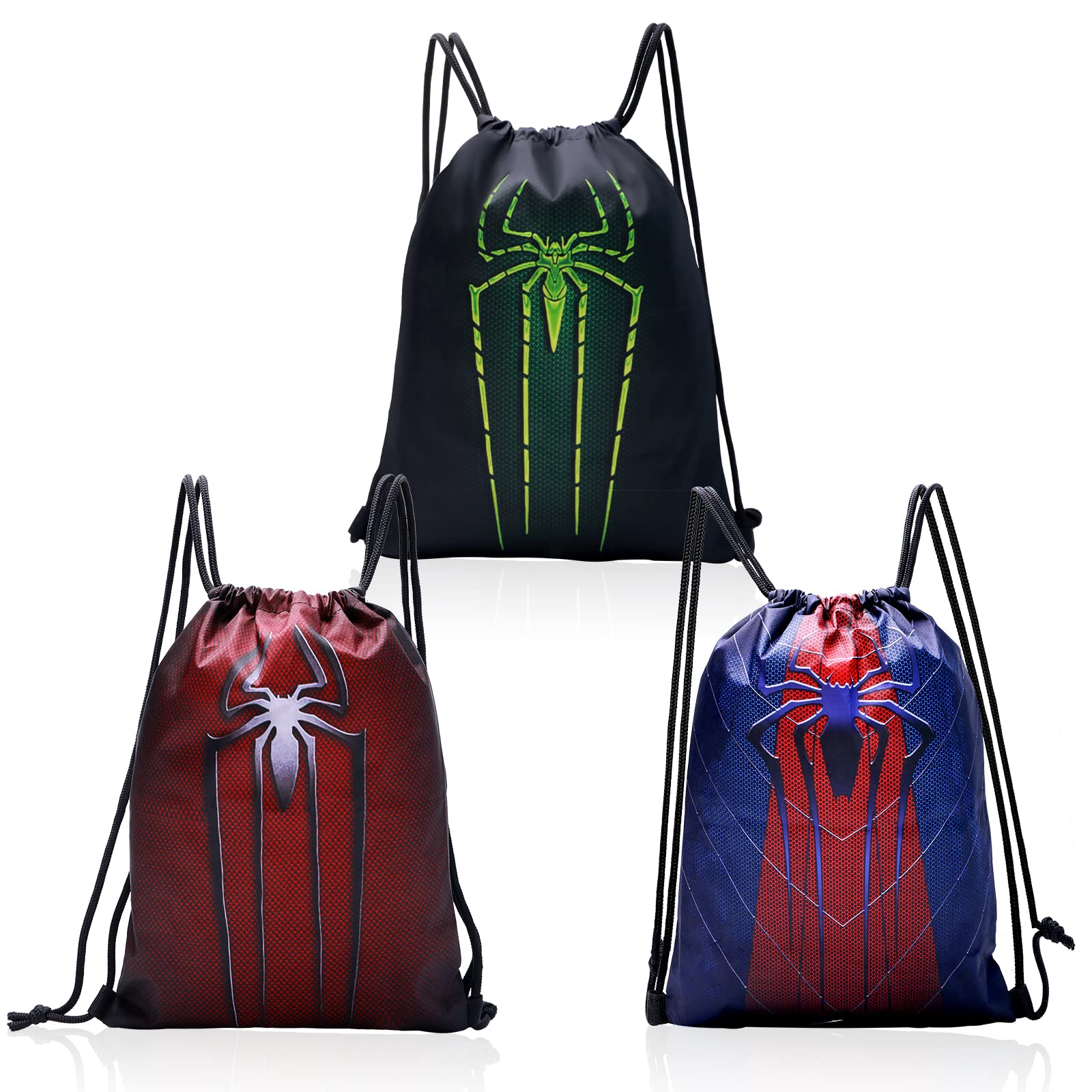Tslyevxin 3 Pcs Spider Hero Drawstring Backpacks Cinch Water Resistant Oxford for Gym Shopping Sport Yoga Party Game