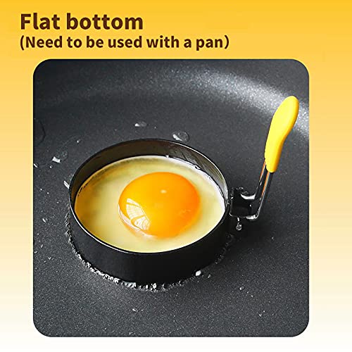 UPJAYEEK Non Stick Egg Rings for Frying Eggs and Omelet, Heightened Stainless Steel Fried Egg Shaping Maker Mold, for Pancake Breakfast Sandwiches, Egg Mcmuffin Ring - 2 Pack (Oil Brush Included)