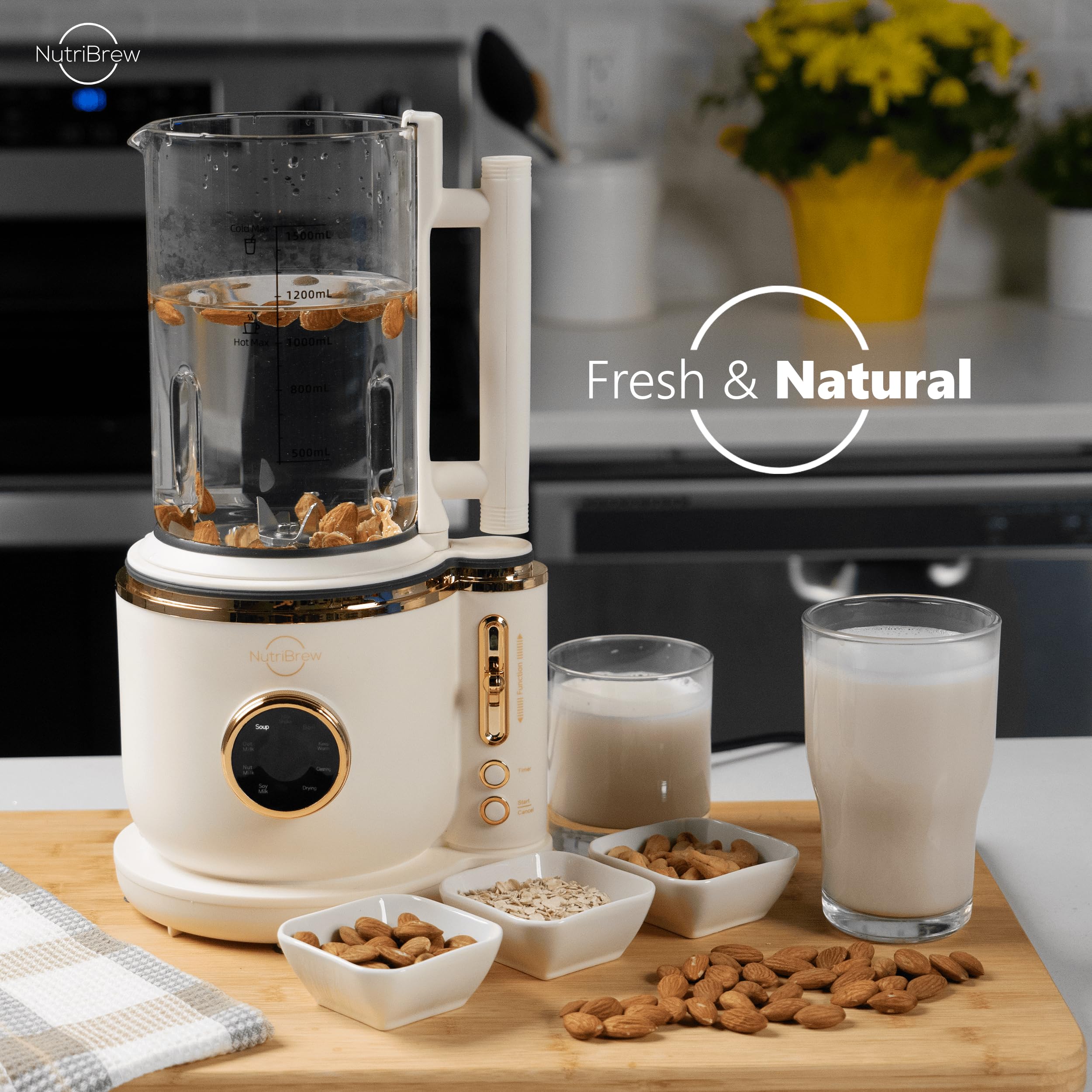 NutriBrew 50oz Automatic Nut Milk Maker Machine (1500 ml) Homemade Almond, Oat Soy Milk & More Plant Based Milk and Dairy Free Beverages Intelligent Functions With Delay Start and Easy Brew.