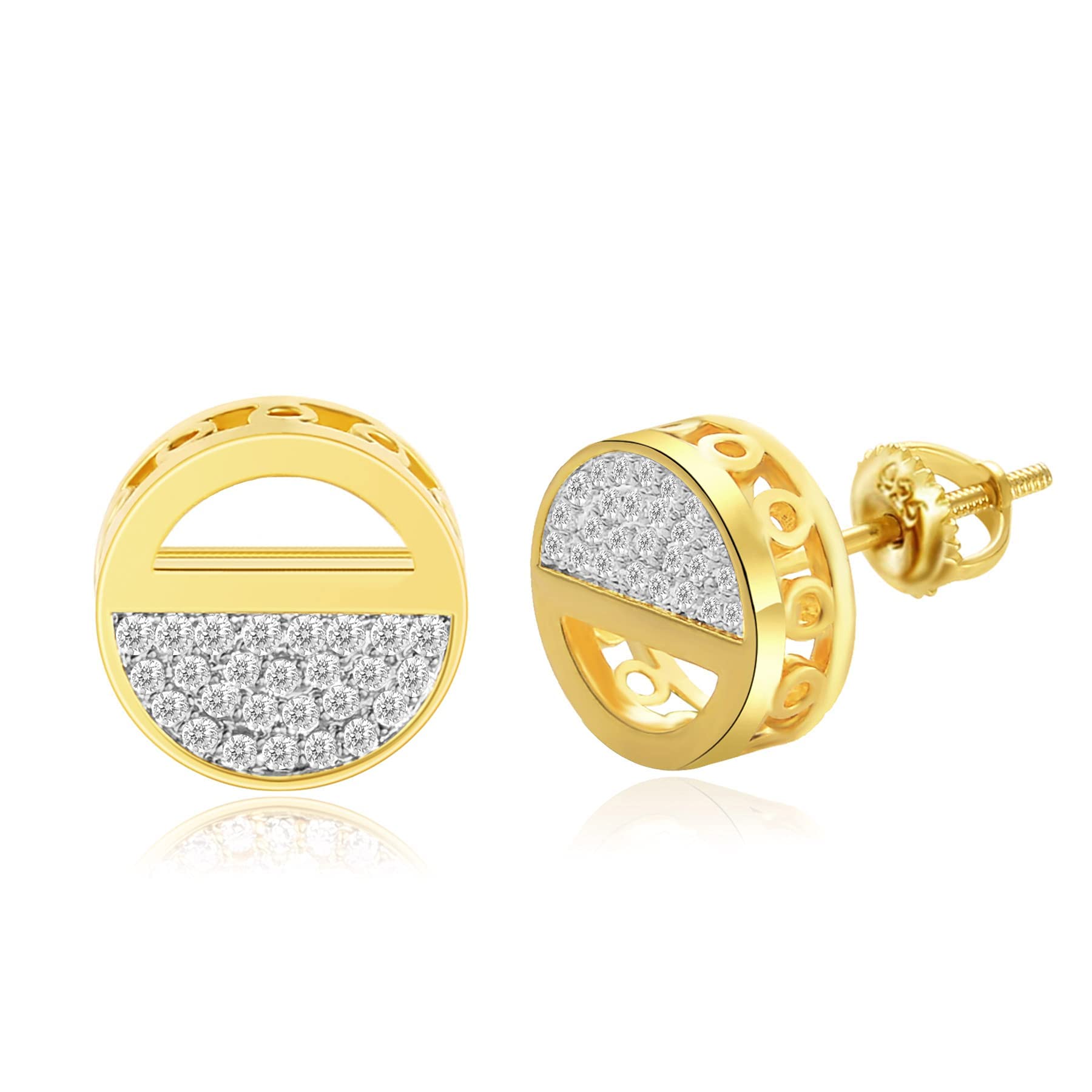 MOROTOLE 18K Gold and Silver Plated Earring Iced out Hypoallergenic Tiny Round with Screw Back and Post Cubic Zirconia Stud Earrings