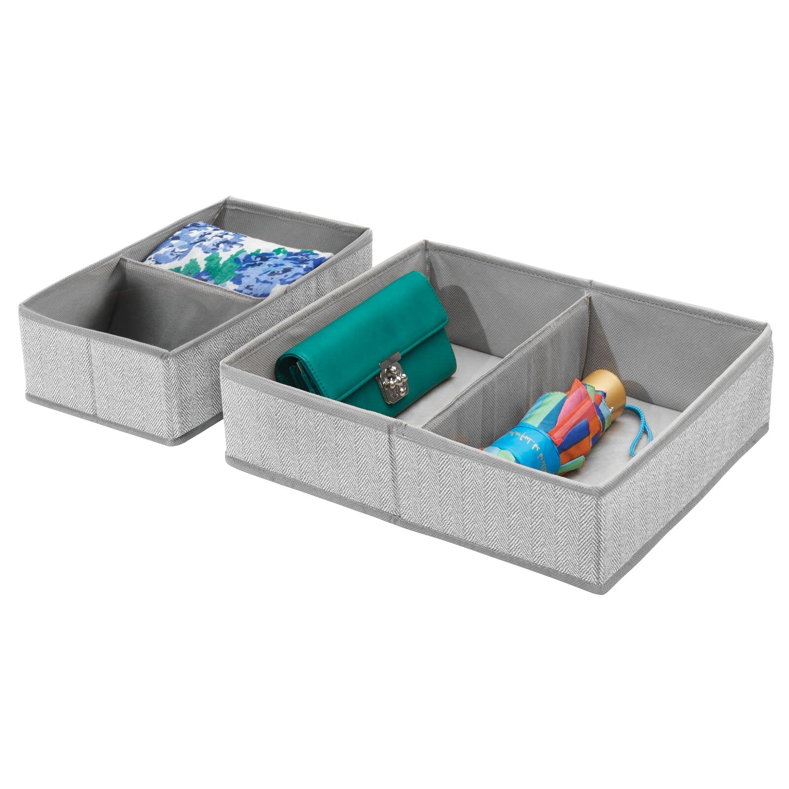 mDesign Soft Fabric Dresser Drawer and Closet Storage Organizer Bin for Bedroom - Holds Lingerie, Bras, Socks, Leggings, Clothes, Purses, Scarves - 4 Pack - Gray Herringbone