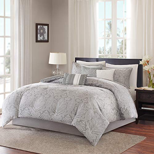 Madison Park Averly 7 Piece Comforter Set, Grey, Cal, California King (104 in x 92