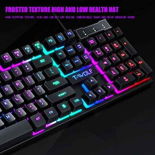 RRGB Backlit Membrane Gaming Keyboard with Multimedia Keys Mechanical Feel Dedicated Media Control,C7 (Black)