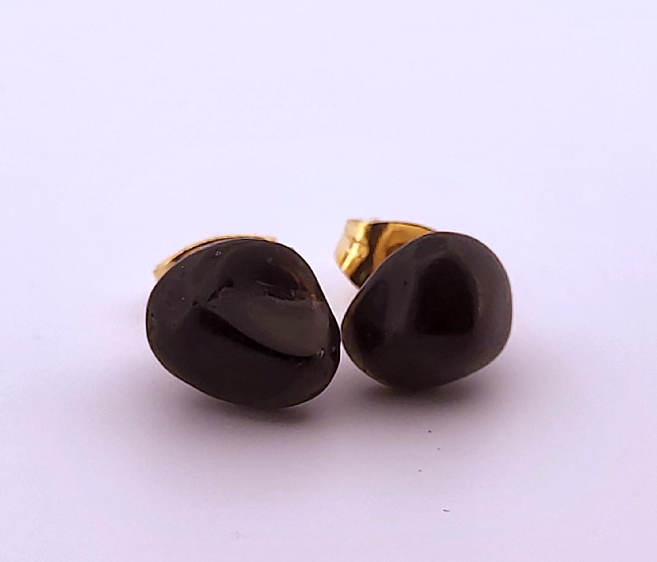 Natural Black Onyx Gold Stud Earrings NBOGSE4