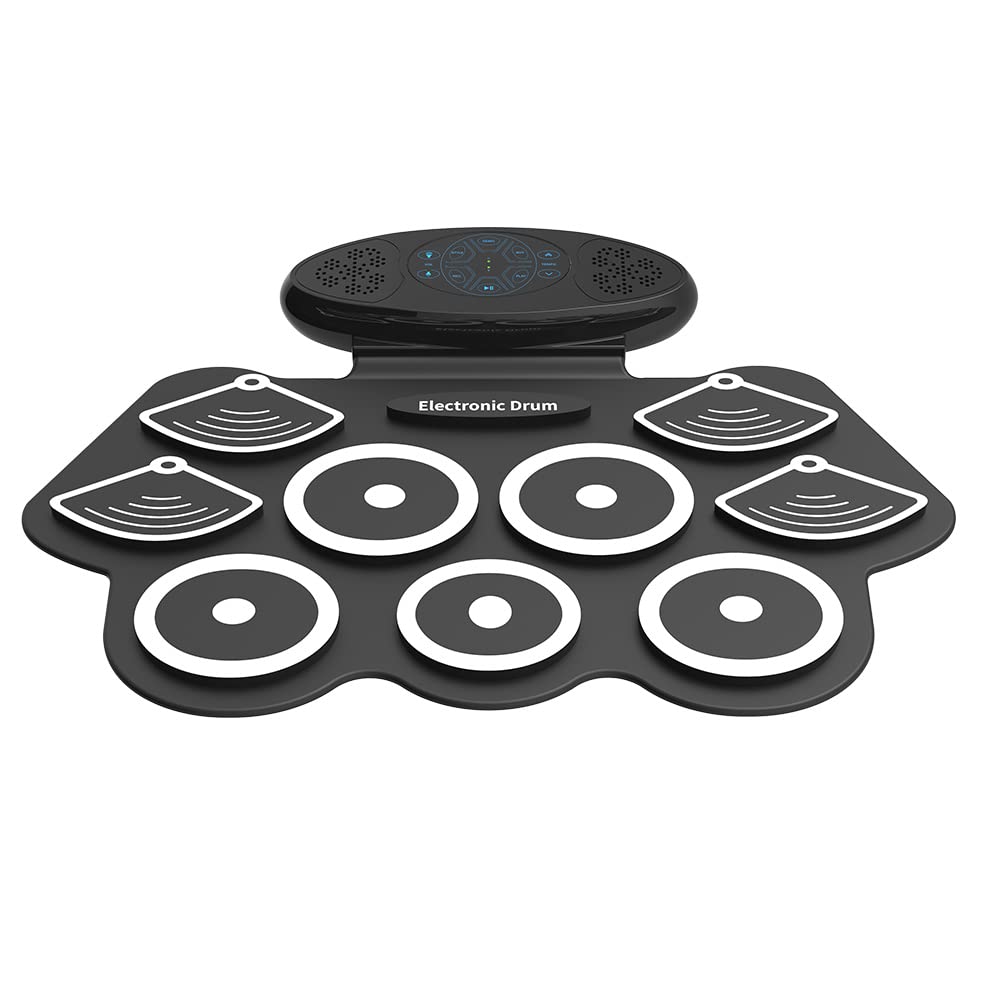 Taruor Portable 9 Pads Electronic Drum Set Roll Up Silicone Practice Drum Pad Built-in 2 Speakers Stereo Rechargeable Multifunction Tabletop Drum Support Recording Function/Audio Input/MIDI Output