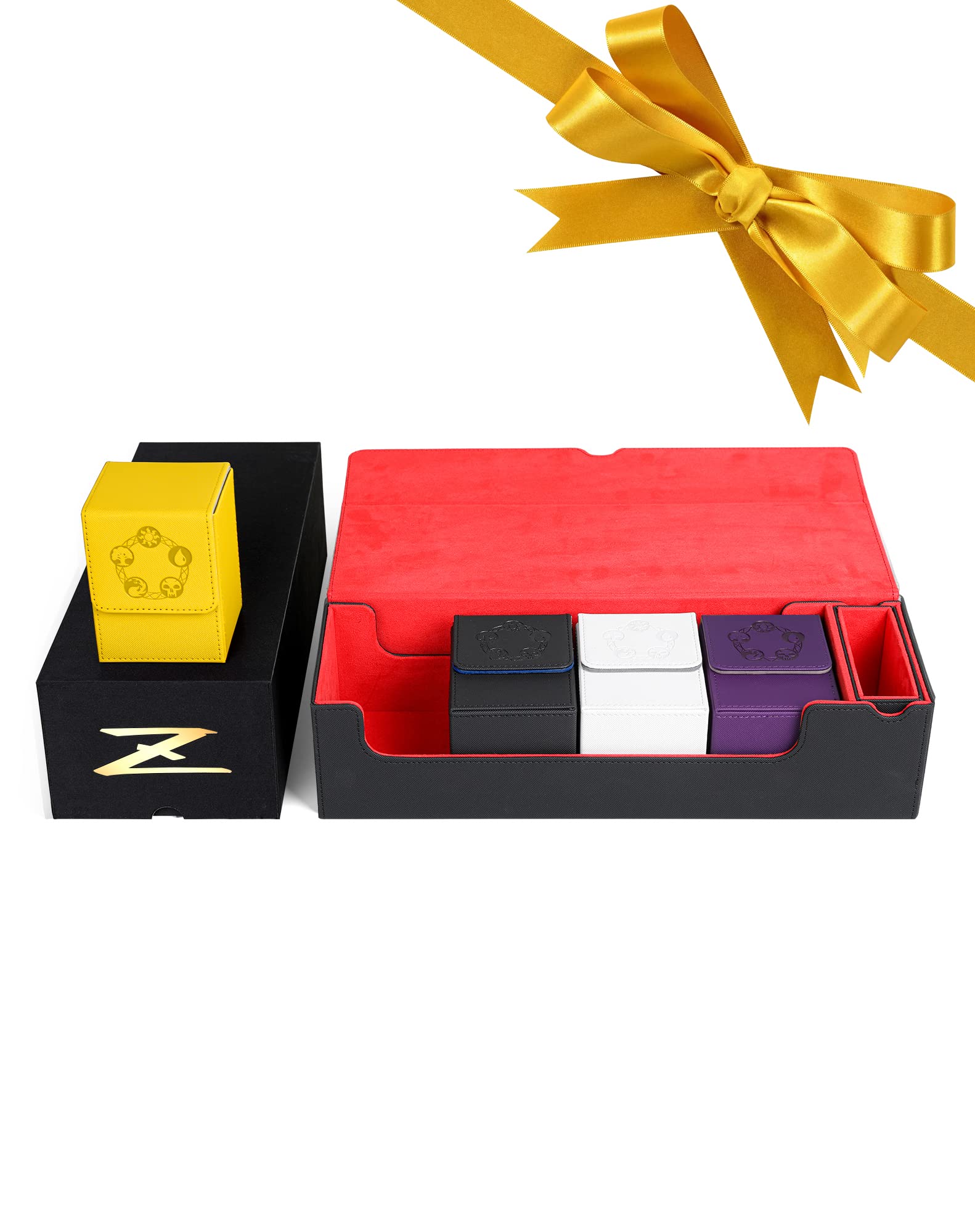 ZLCA Card Deck Box 5 In 1, Include 1600+ Premium Trading Card Storage Box with Dice Tray, and 4 PCS Card Deck Case for MTG, TCG, Sports Cards, Card Gaming Accessories Present Set (Black & Red Set 2)