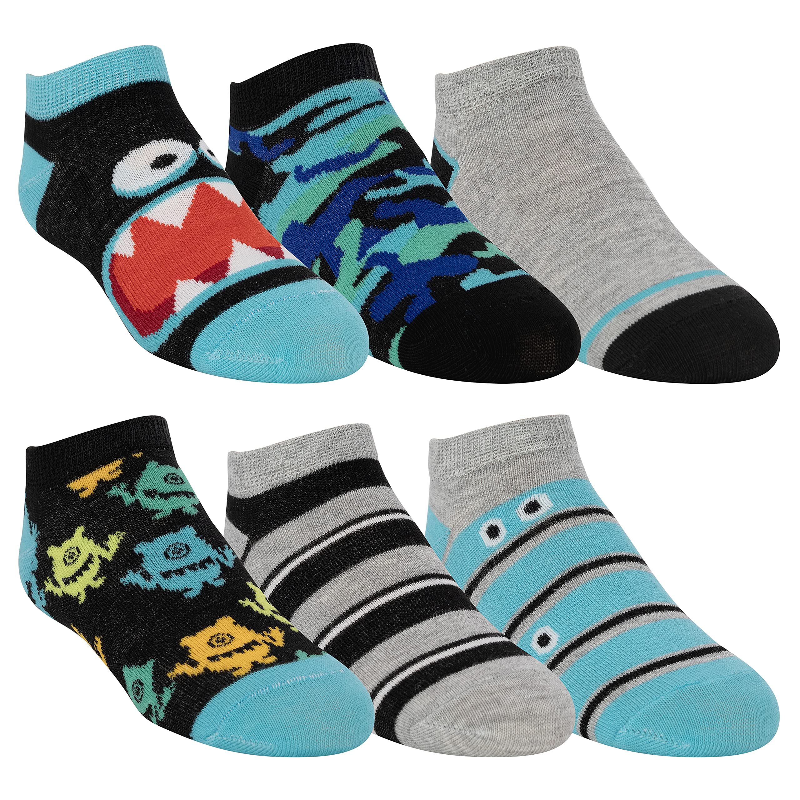 Stride Rite 360 Boys 6 Pair Pack Soft No Show Novel Sneaker Socks with Cute Spooky Faces and Aliens in Multicolor Sizes Small Shoe Size 10-13