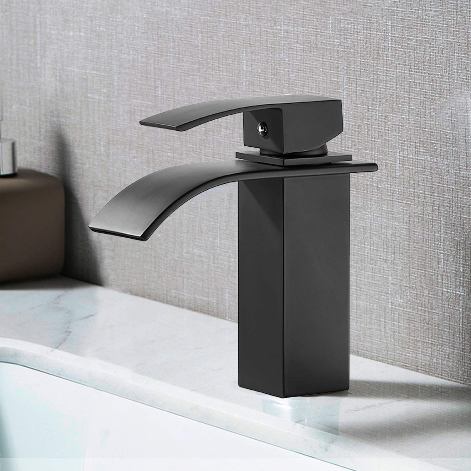 Matte Black Bathroom Faucet Waterfall Bathroom Sink Taps, Single Lever Handle Basin Mixer Tap, Anti-Rust Sink Faucets with Cold and Hot Water Mark, Matt Black