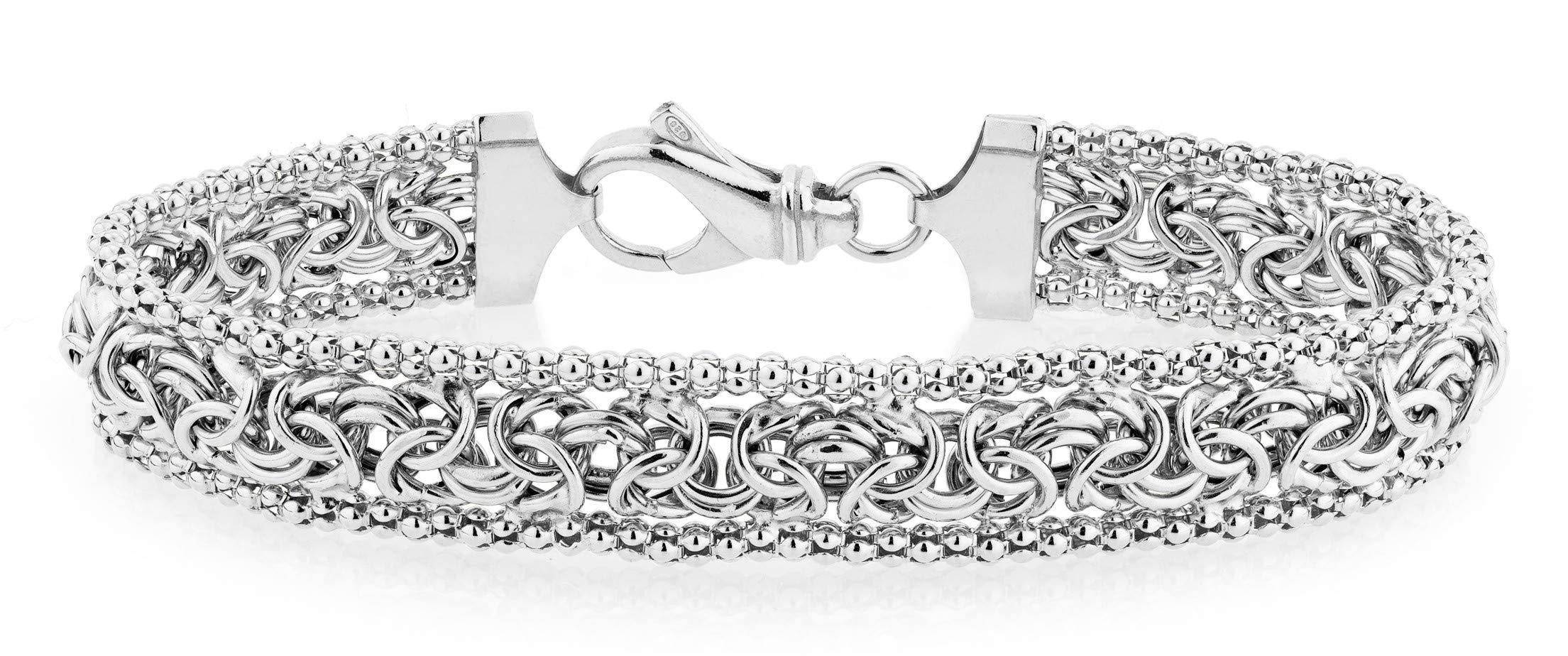 Miabella Italian 925 Sterling Silver Byzantine Beaded Mesh Link Chain Bracelet for Women, 925 Handmade in Italy (Length 7.00 Inch (Small))