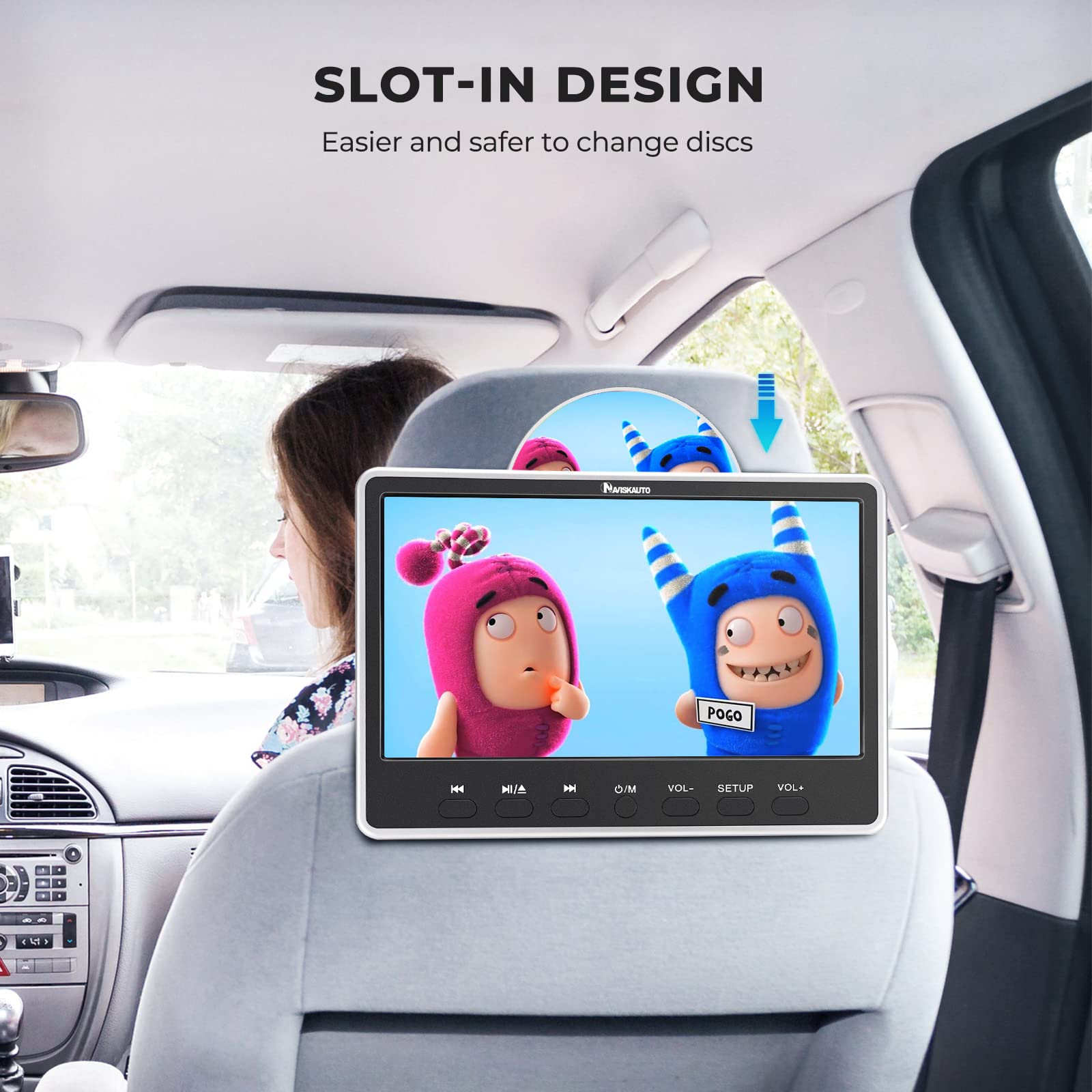 NAVISKAUTO 12" Car DVD Player with HDMI Input Headphone Mounting Bracket 1366x768 HD Screen Inhalation Drive Support Sync Screen AV in & Out Last Memory Region Free USB/Micro SD Card