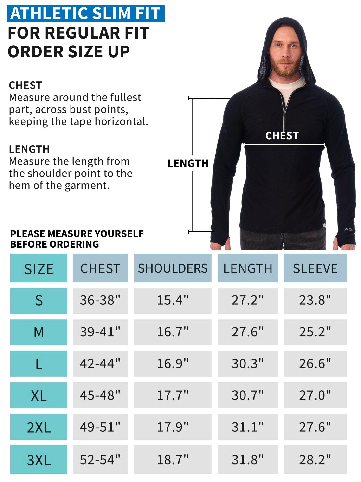 Merino.tech 100% Merino Wool Hoodie Men - Slim Fit Merino Wool Base Layer Mens Half Zip Thermal Long Sleeve Lightweight Shirt (XL, Shadow)