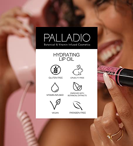 Palladio Hydrating Lip Oil Infused with Hyaluronic Acid, Non-Sticky Formula, Subtle shine with tinted sheer color, liquid lipstick, locks in moisture to prevent chapped lips 0.13 Oz. (BLING)