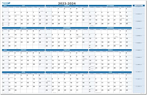 PlanetSafe Calendars Horizontal Sky Blue July 2023 to June 2024 Fiscal/Academic Year 12 Month Wall Calendar 36 x 56- Large Dry & Wet Erasable with Next Year Planner -Great for Office & Projects