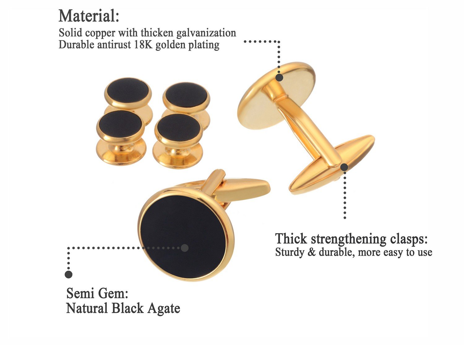 Mens Classic Cufflink Studs Set Tuxedo Salutto Formal Business Shirts Cufflinks GoldBlack