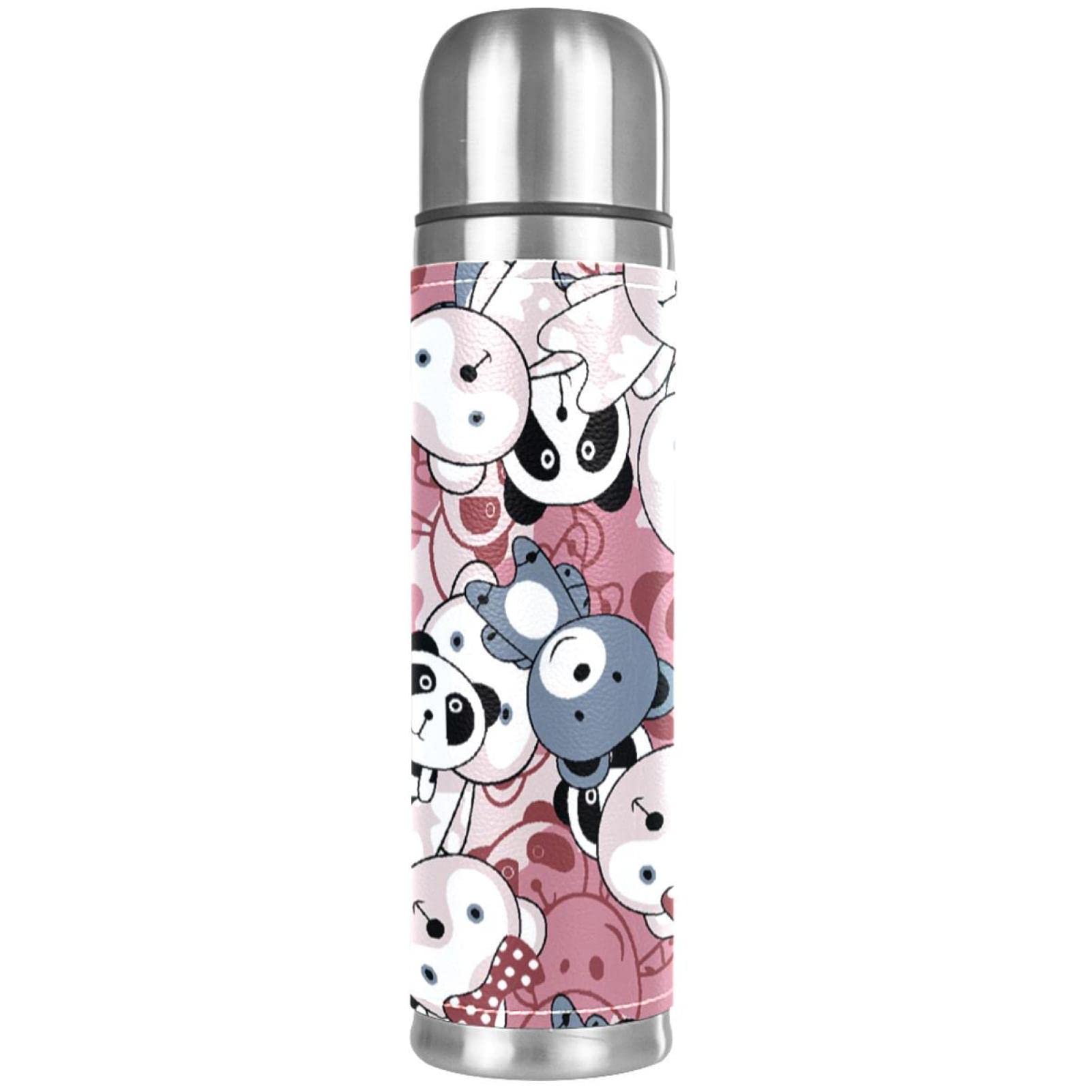 Stainless Steel Leather Vacuum Insulated Mug Bear Thermos Water Bottle for Hot and Cold Drinks Kids Adults 16 Oz
