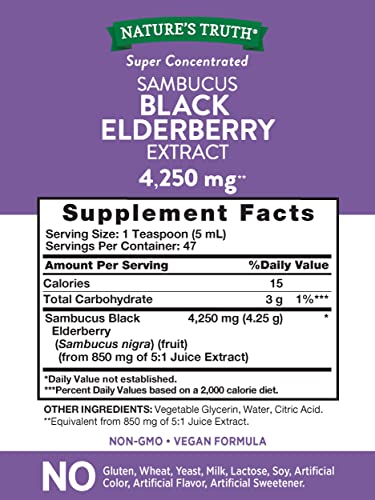 Nature's Truth Black Elderberry Extract 4250mg | 8 oz Syrup | Super Concentrated Sambucus Supplement | Vegan, Non-GMO, Gluten Free