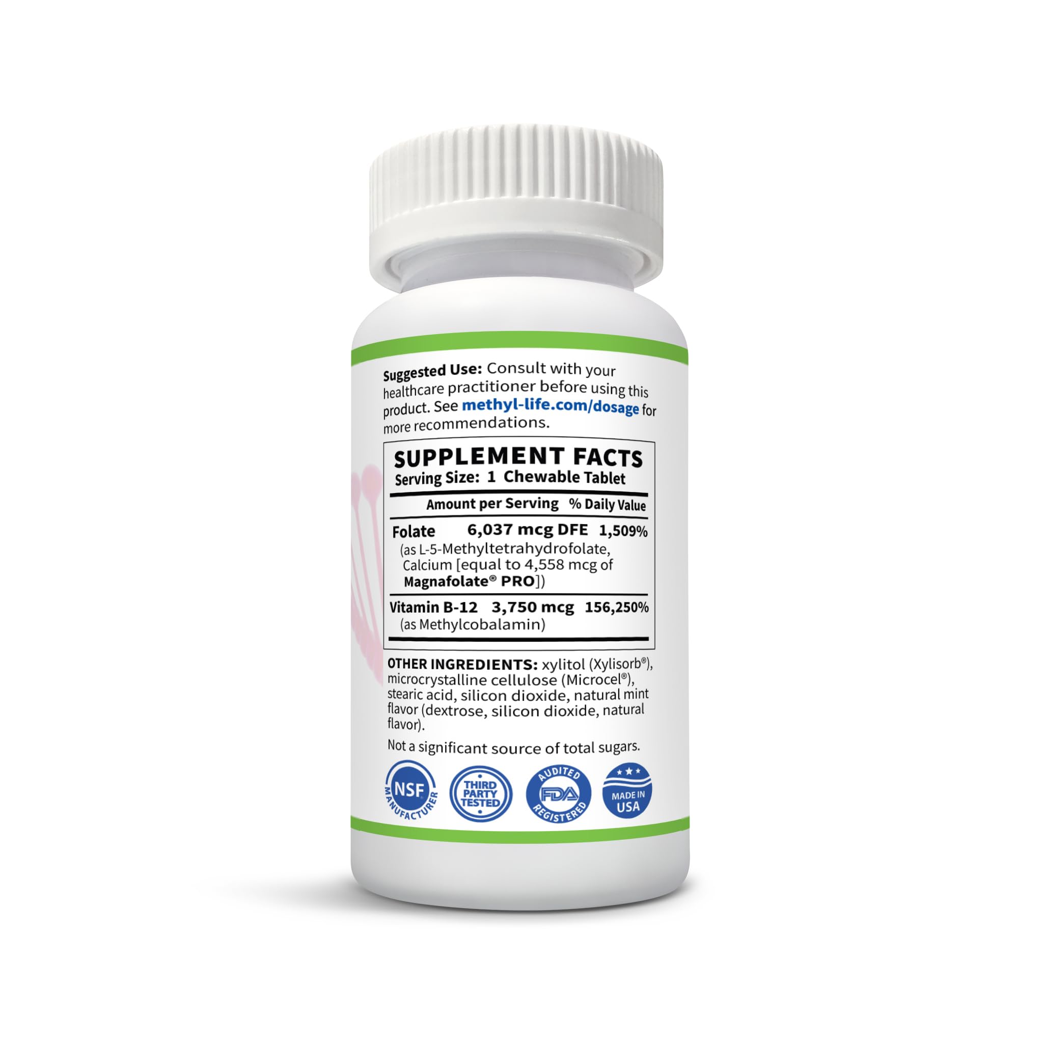 Methyl-Life B-Methylated II, Pure Pharmaceutical Grade Professional Strength Active Folate and B12 (as Methylcobalamin, 3.75 mg) - 3 Months Supply. Chewables