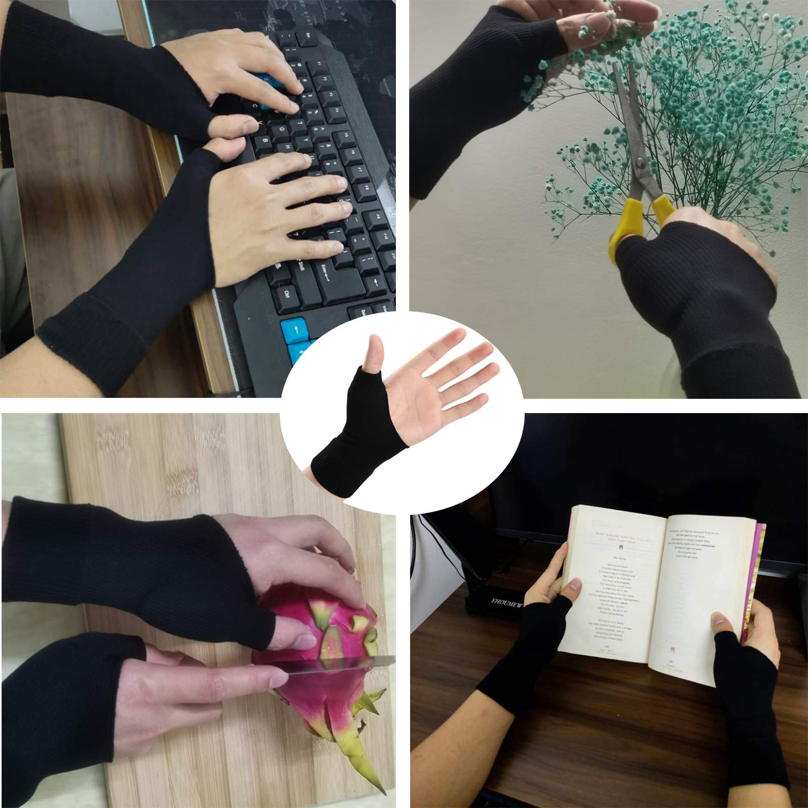 YHOUMEW Thumb Arthritis Compression Gloves(1 Pair),Breathable Wrist Support Brace Fingerless Glove with Gel Hand Injury Pads,Comfortable Carpal Tunnel for Thumb Wrist Relieve Pain